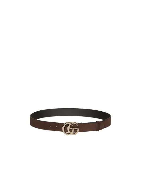 Gucci Gg Marmont Suede Belt With Double G Buckle - Dark Brown