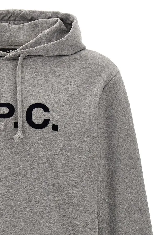 A.p.c. Logo Printed Drawstring Hoodie - Gray