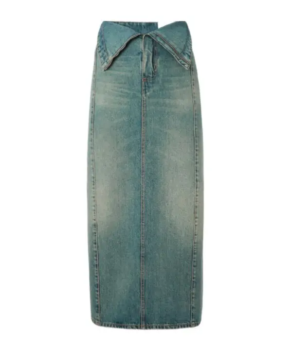 Alexander McQueen Folded Waist Denim Skirt With Zipper Trim