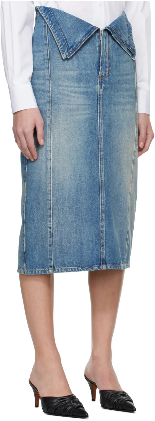 Alexander McQueen Folded Waist Denim Skirt With Zipper Trim