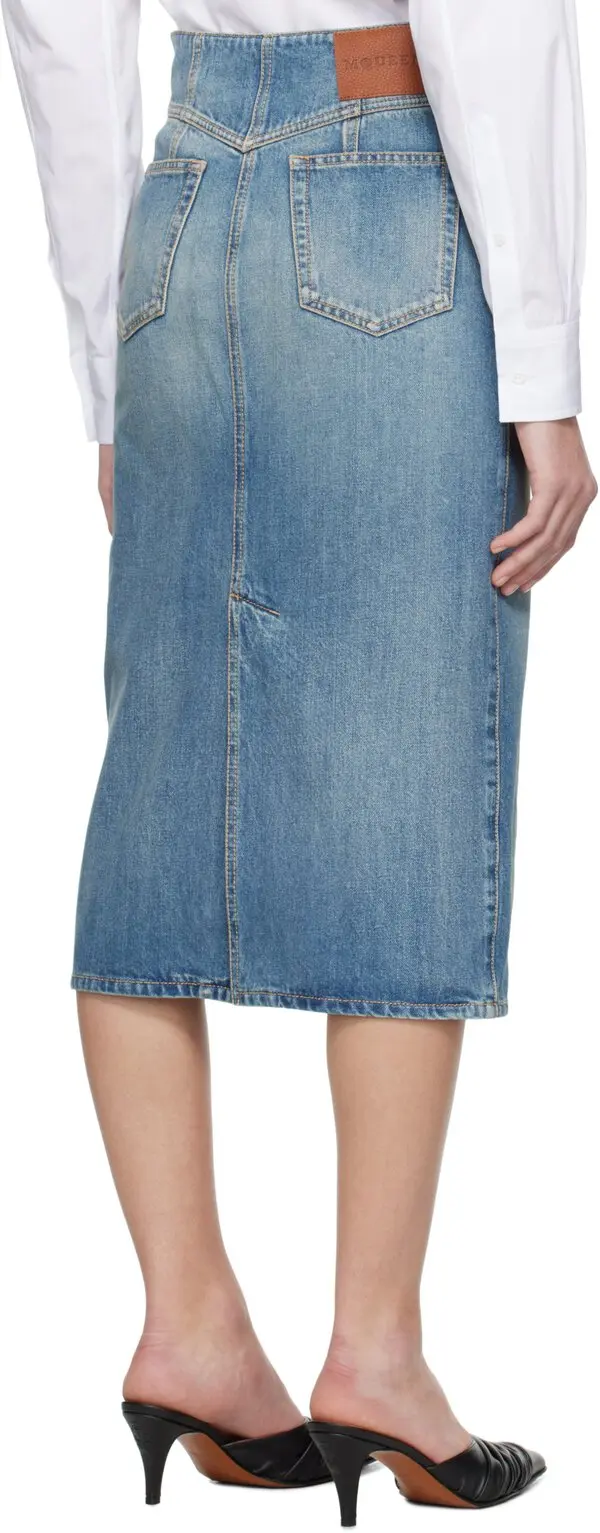 Alexander McQueen Folded Waist Denim Skirt With Zipper Trim