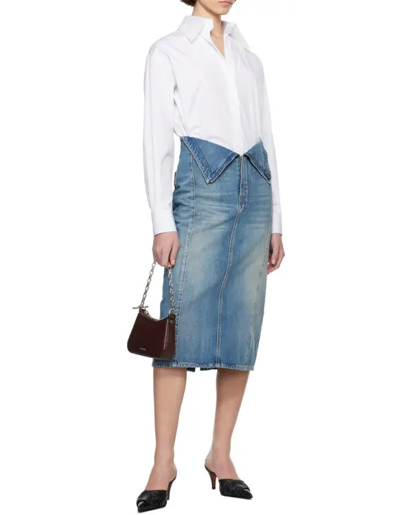 Alexander McQueen Folded Waist Denim Skirt With Zipper Trim