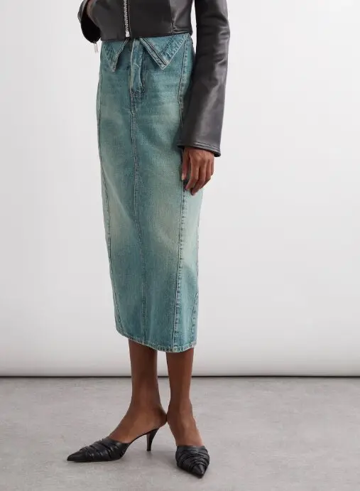 Alexander McQueen Folded Waist Denim Skirt With Zipper Trim