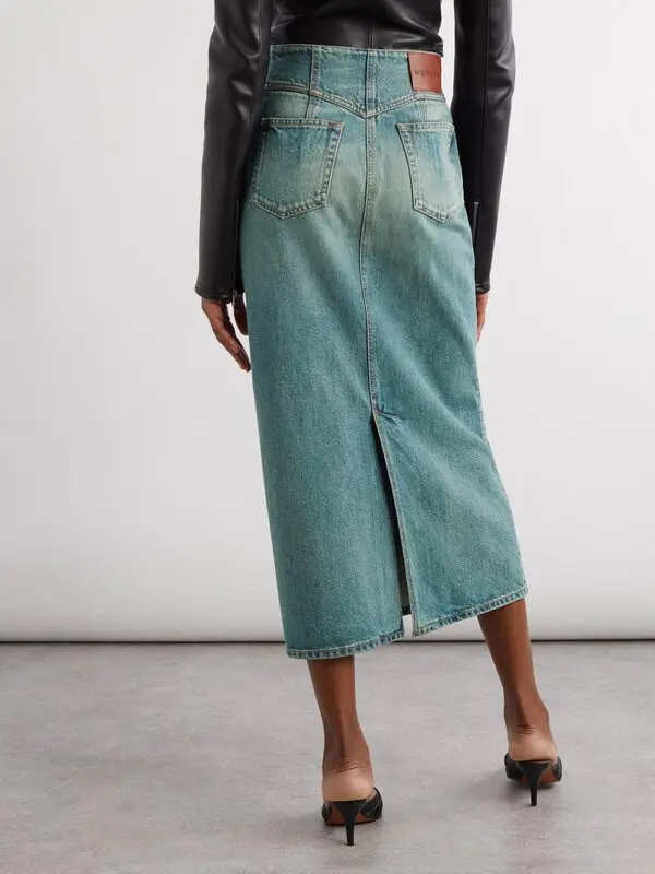 Alexander McQueen Folded Waist Denim Skirt With Zipper Trim