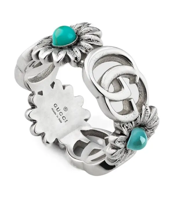 Gucci Double G Flower Ring With Gemstones
