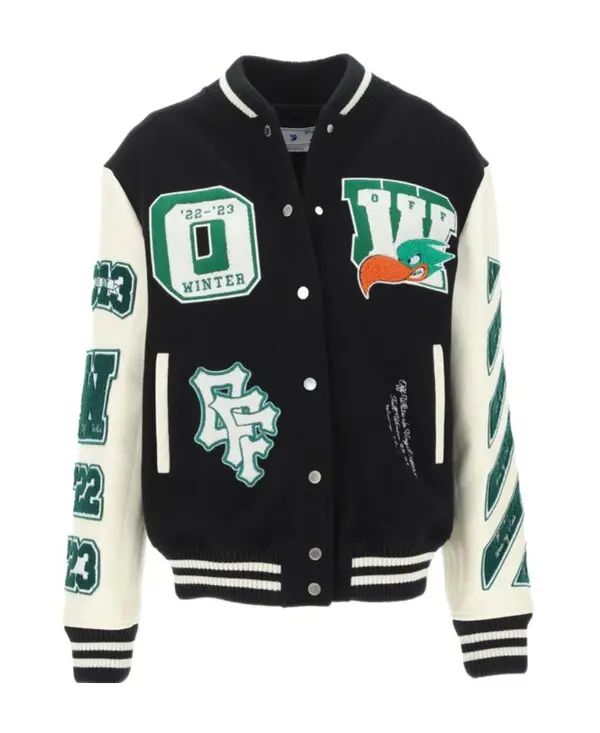 Off-White Embr Patches Embroidered Varsity Jacket - Black