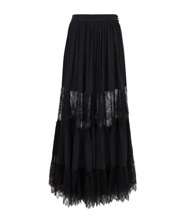 Chloé Tiered Lace-trimmed Maxi Skirt - Black