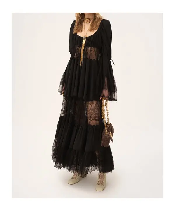 Chloé Tiered Lace-trimmed Maxi Skirt