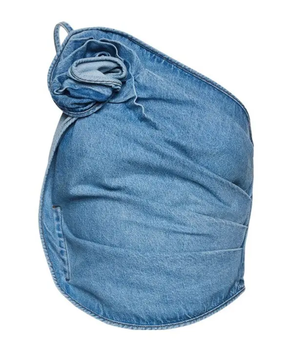 Magda Butrym One-shoulder Draped Denim Top In Sky Blue - Light Blue