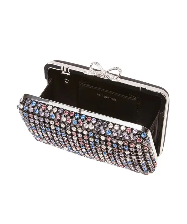 SELF-PORTRAIT Crystal Embellished Chainmail Clutch Bag - Multi Coloured
