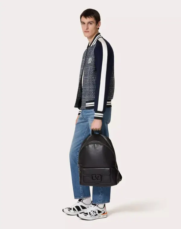 Valentino Garavani Logo Embroidered Zip-up Tweed Bomber Jacket