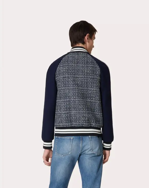 Valentino Garavani Logo Embroidered Zip-up Tweed Bomber Jacket