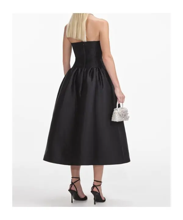 SELF-PORTRAIT Taffeta Contrast Bow Midi Dress