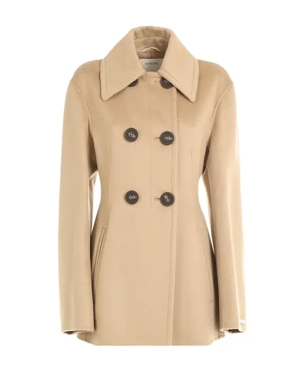 Sportmax Double-breasted Long-sleeved Overcoat - Brown
