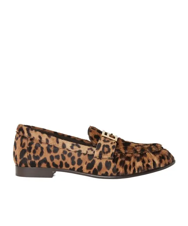 Fendi Baguette Leopard Printed Loafers - Brown