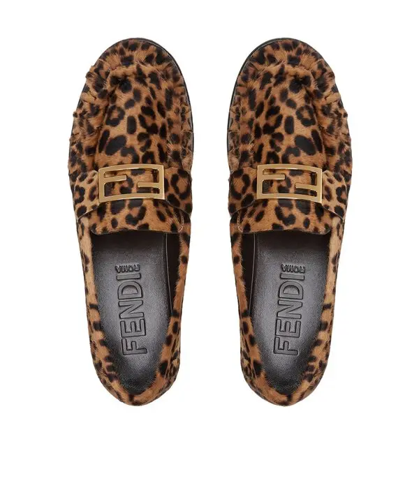 Fendi Baguette Leopard Printed Loafers - Brown