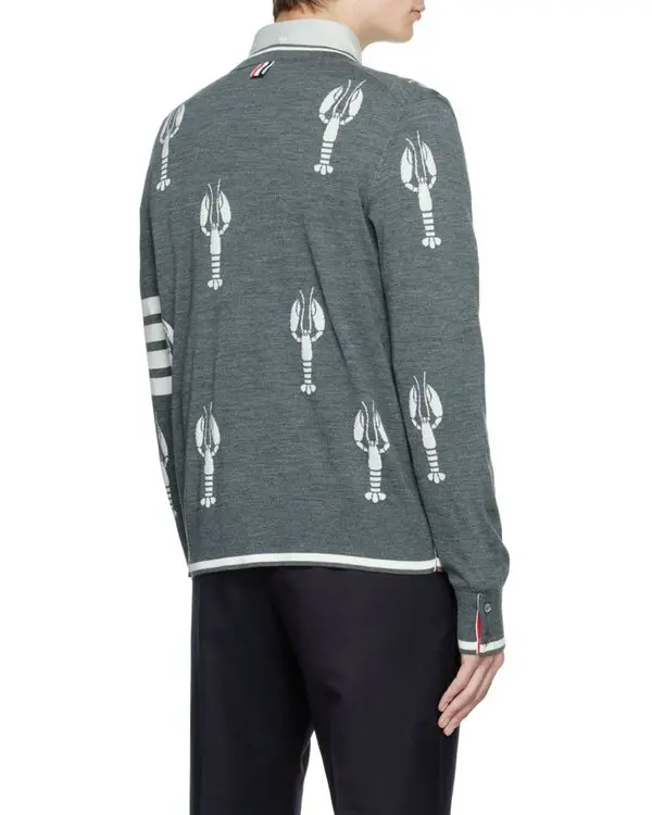 Thom Browne Lobster Intarsia Merino Wool V-neck Cardigan