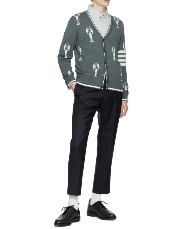 Thom Browne Lobster Intarsia Merino Wool V-neck Cardigan