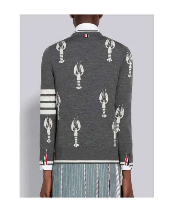 Thom Browne Lobster Intarsia Merino Wool V-neck Cardigan