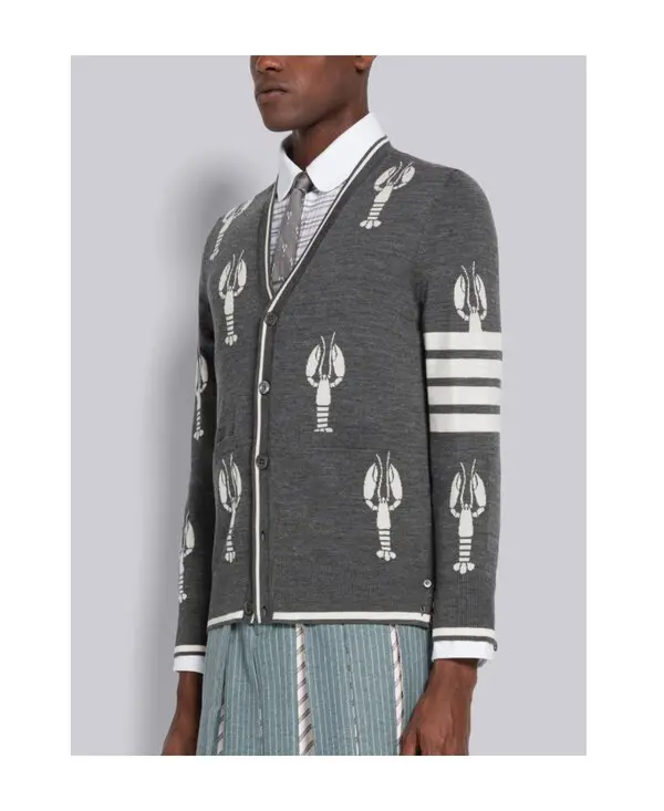 Thom Browne Lobster Intarsia Merino Wool V-neck Cardigan