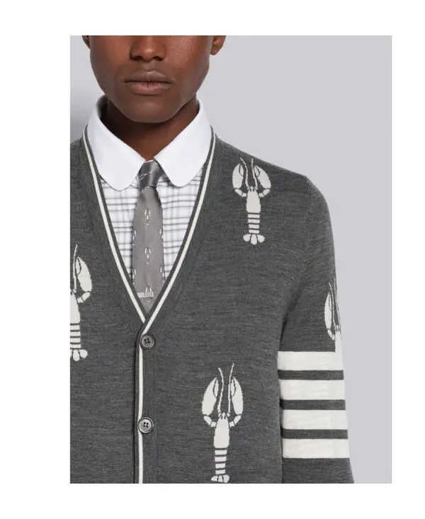 Thom Browne Lobster Intarsia Merino Wool V-neck Cardigan