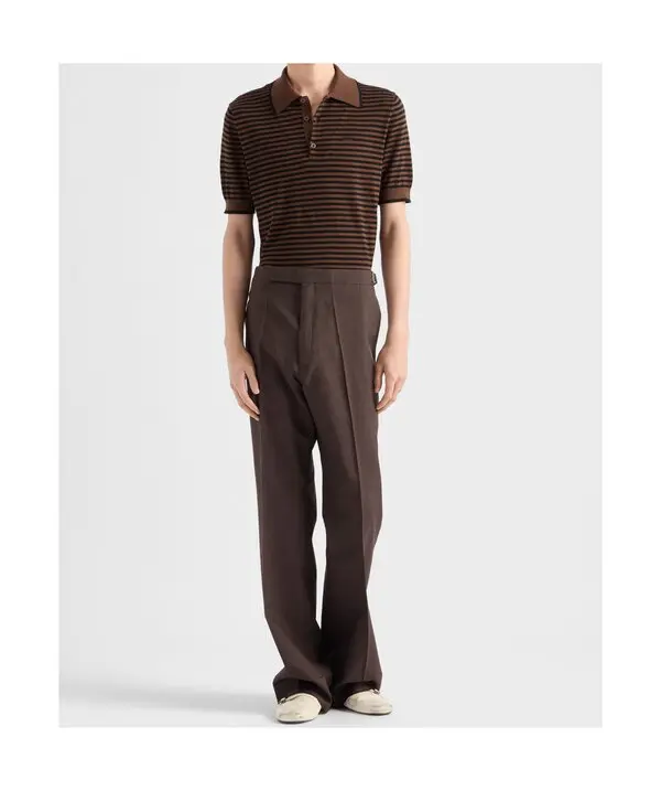 Prada Striped Cotton Polo Shirt - Brown
