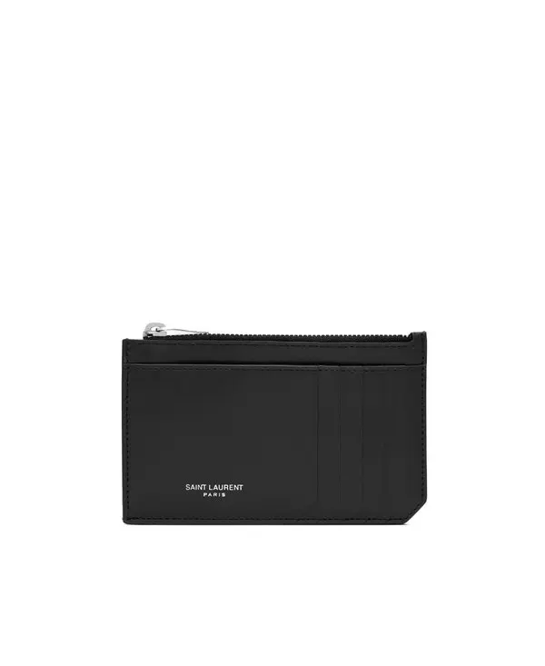 Saint Laurent Fragments Large Zip Card Case In Smooth Leather - Green