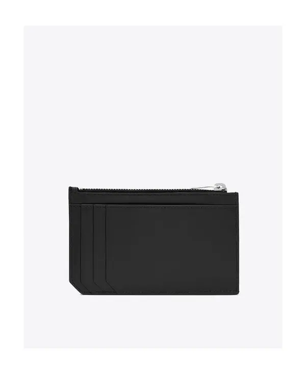 Saint Laurent Fragments Large Zip Card Case In Smooth Leather - Green