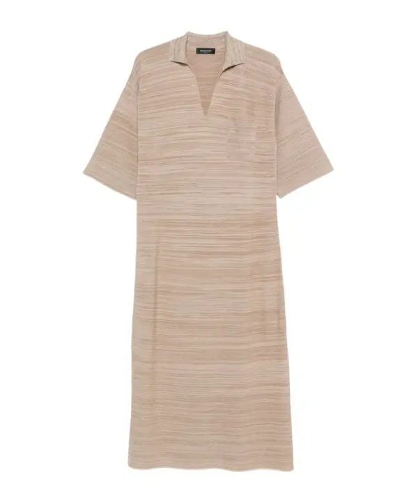 Fabiana Filippi Striped V-neck Maxi Dress With Polo Collar - Nude