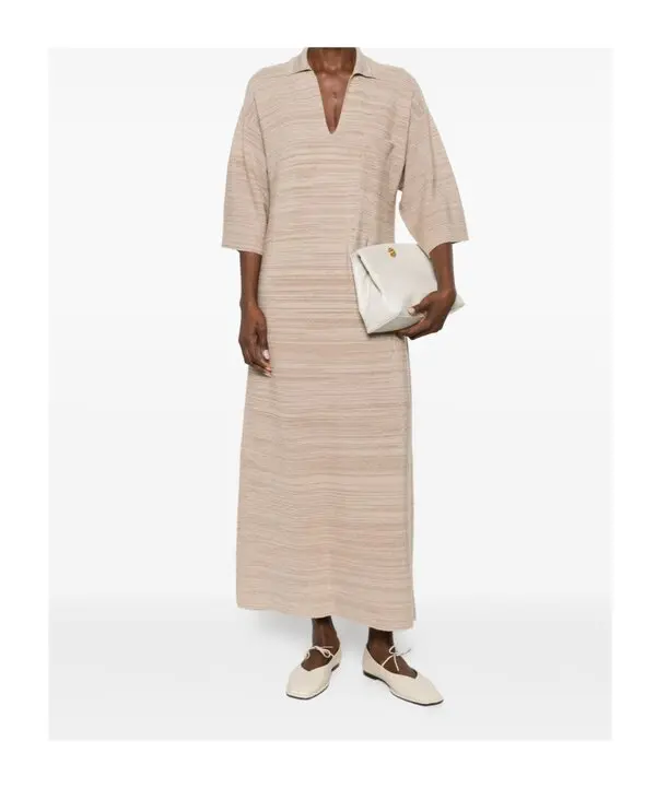 Fabiana Filippi Striped V-neck Maxi Dress With Polo Collar - Nude