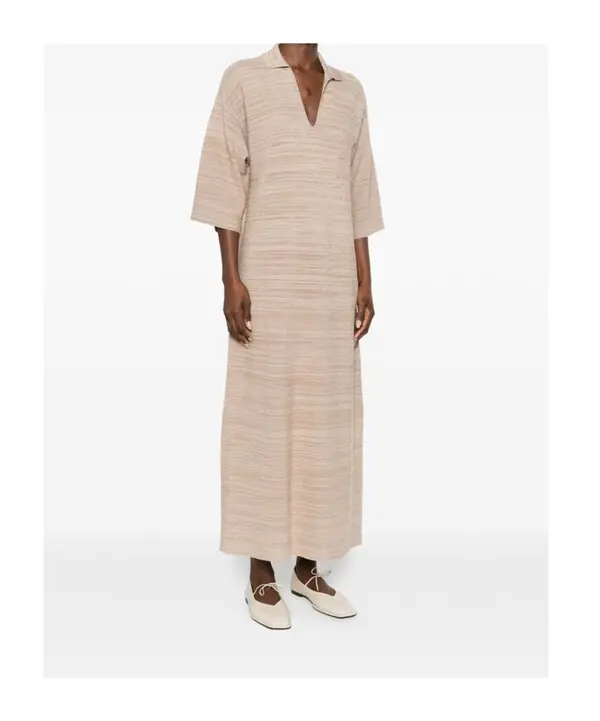 Fabiana Filippi Striped V-neck Maxi Dress With Polo Collar - Nude