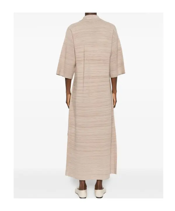 Fabiana Filippi Striped V-neck Maxi Dress With Polo Collar - Nude