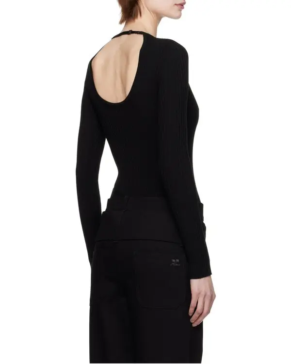 COURREGES Courrèges Ribbed-knit Long Sleeve Jumper - Black