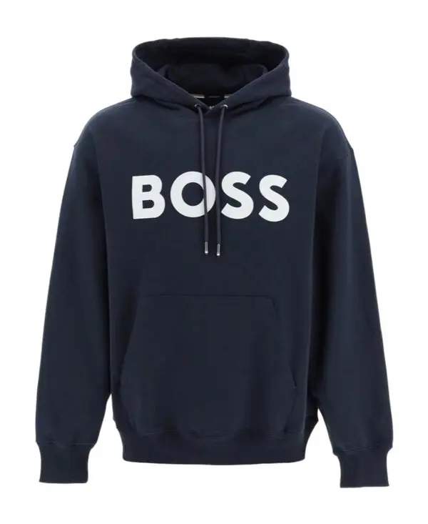 Hugo Boss Boss Logo Print Drawstring Hoodie - Black