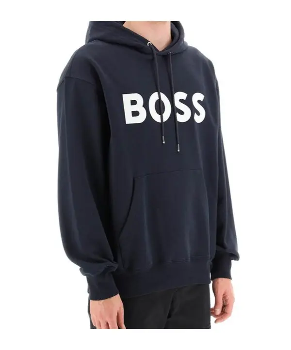 Hugo Boss Boss Logo Print Drawstring Hoodie - Black