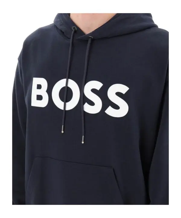 Hugo Boss Boss Logo Print Drawstring Hoodie - Black