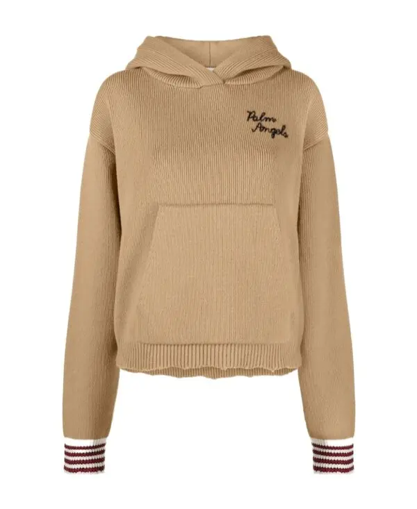 Palm Angels Logo Embroidered Knit Hoodie - Nude