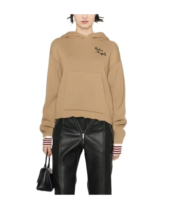 Palm Angels Logo Embroidered Knit Hoodie - Nude