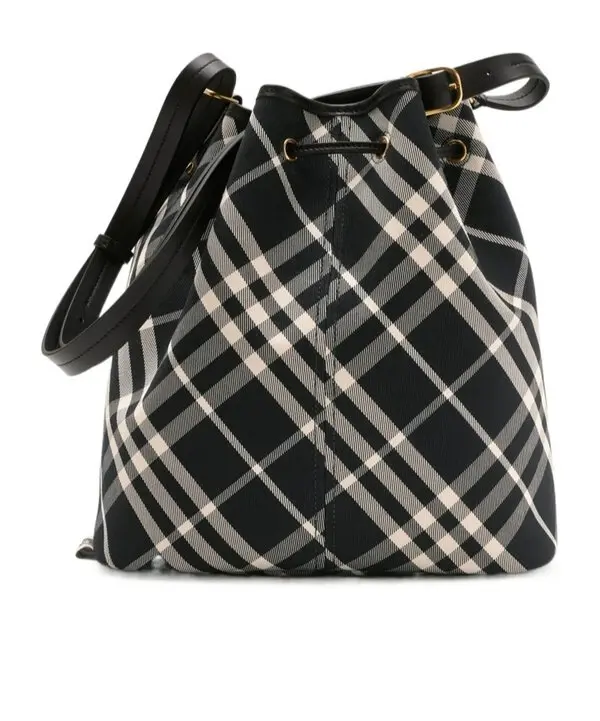 Burberry Medium Check Drawstring Bucket Bag - Black/calico