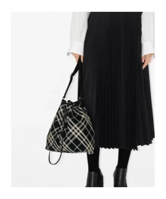 Burberry Medium Check Drawstring Bucket Bag - Black/calico