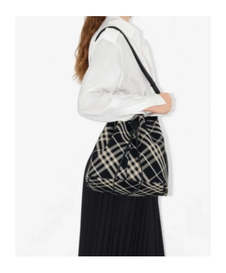 Burberry Medium Check Drawstring Bucket Bag - Black/calico