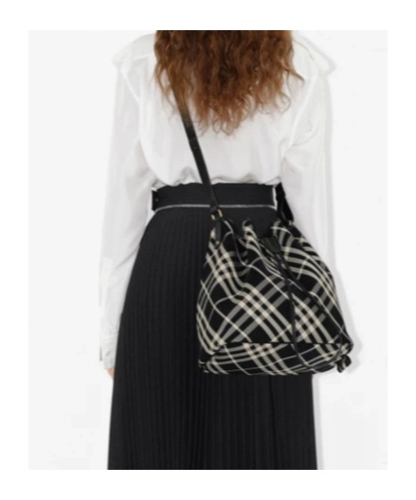 Burberry Medium Check Drawstring Bucket Bag - Black/calico