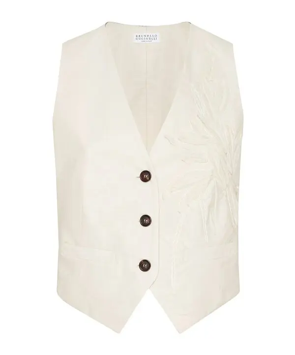 Brunello Cucinelli Floral Appliqué Waistcoat - White