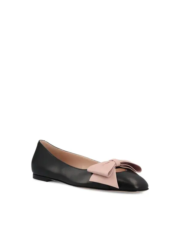 Valentino Garavani Round Toe Ballet Flats With Bow Detailing - Black