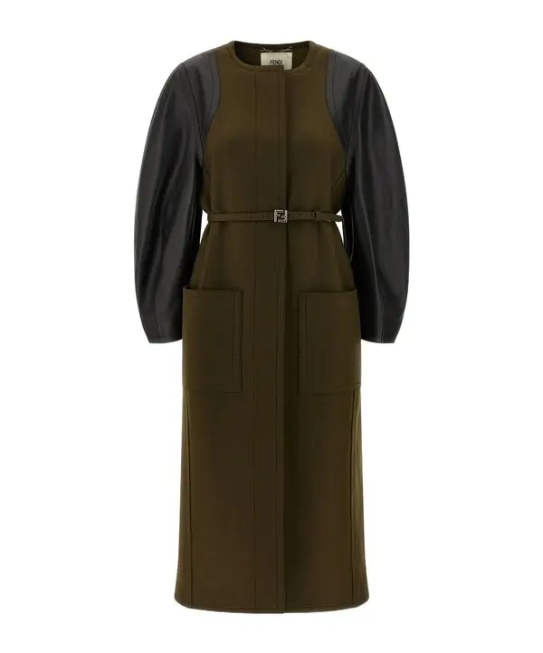 Fendi Single Breasted Belted Panelled Coat - Brown