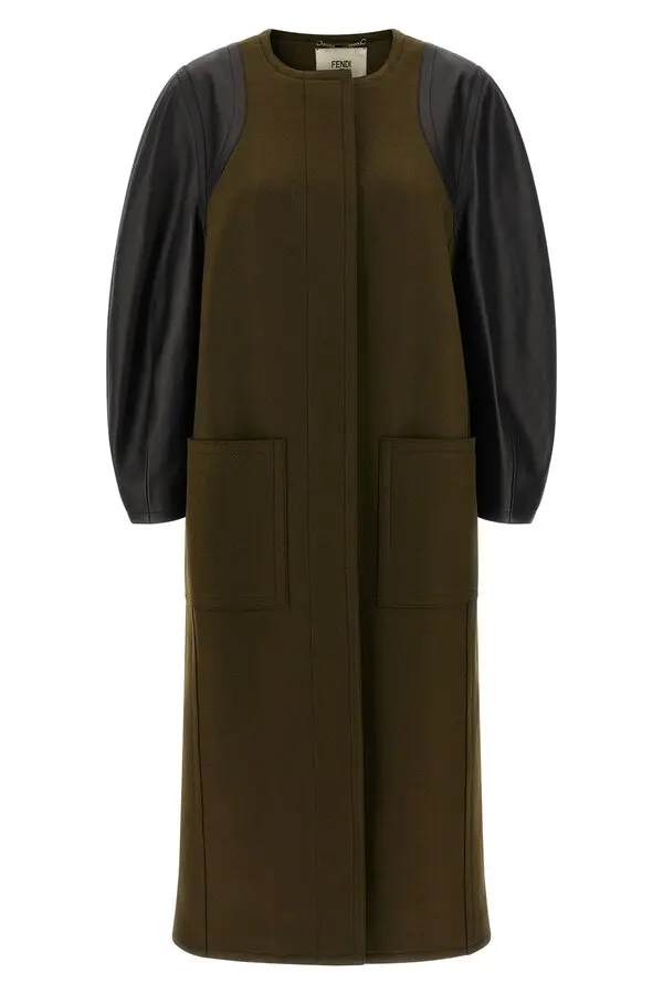 Fendi Single Breasted Belted Panelled Coat - Brown