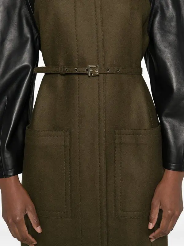 Fendi Single Breasted Belted Panelled Coat - Brown