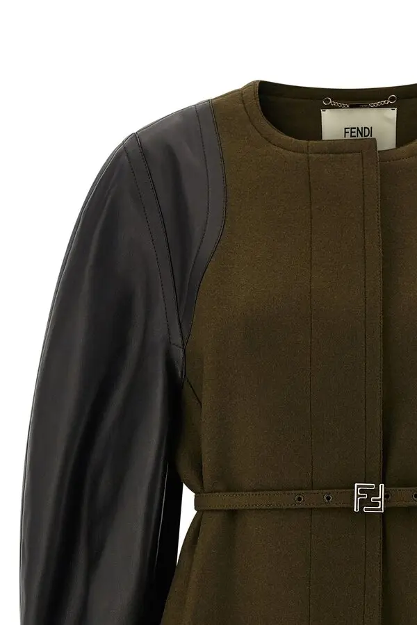 Fendi Single Breasted Belted Panelled Coat - Brown