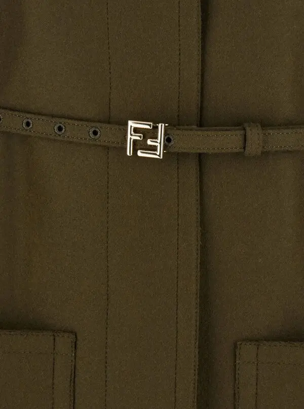 Fendi Single Breasted Belted Panelled Coat - Brown