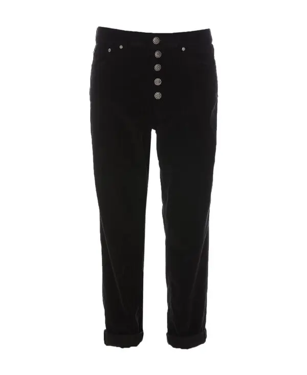 DONDUP Mid-rise Cropped Corduroy Trousers With Button Detail - Black